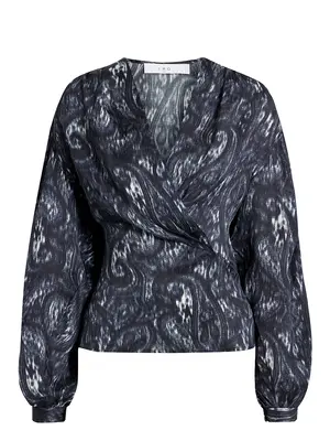 IRO PARIS Zarfi Wrap-effect Printed Plissé Blouse - Anthracite