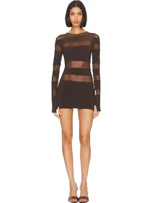 Norma Kamali Spliced Long Sleeve Pickleball Dress - Chocolate,chocolate Mesh