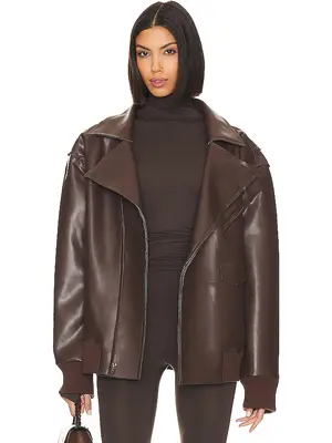 Norma Kamali Oversized Moto Jacket - Chocolate