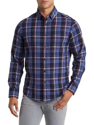 Mizzen+main City Trim Fit Coastal Fjord Plaid Flannel Button-down Shirt - Blue