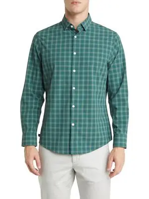 Mizzen+main Leeward Trim Fit Bistro Check Peformance Button-up Shirt - Green
