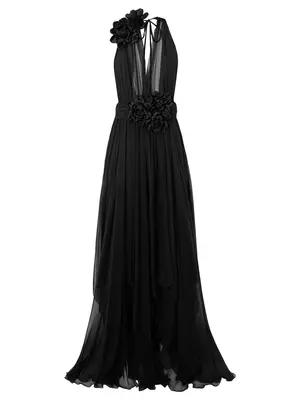 Dolce & Gabbana Appliquéd Chiffon And Crepe De Chine Gown - Black