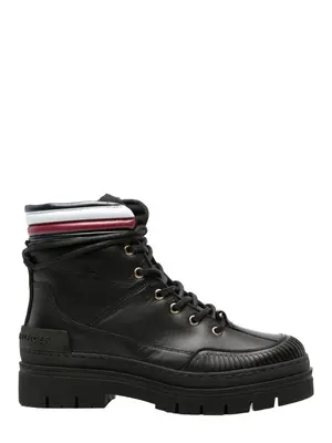 Tommy Hilfiger Corporate Leather Ankle Boots - Black