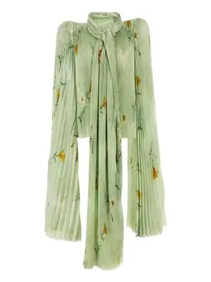 Balenciaga Floral-print Pleated Blouse - Green