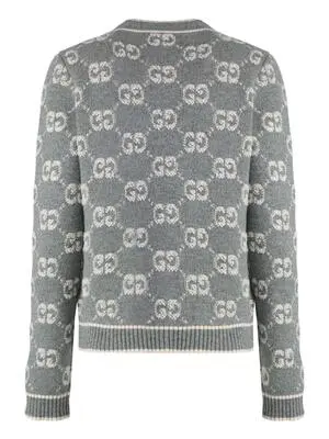 Gucci Gg Jacquard Wool Bouclé Cardigan - Grey