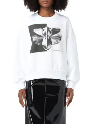 Alexander McQueen Sweatshirt With Orchid Print - White