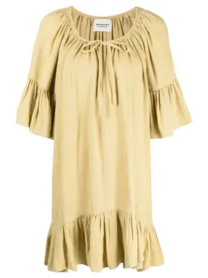 MARANT ETOILE Loane Flared Silk Dress - Yellow