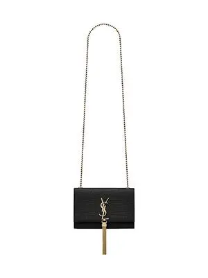 Saint Laurent Kate Tassel Shoulder Bag - Black Croc Embossed/gold
