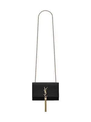 Saint Laurent Kate Tassel Shoulder Bag - Black Croc Embossed/gold