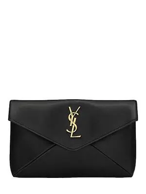 Saint Laurent Cassandre Small Envelope Pouch Black Lambskin/gold