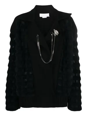 GENNY Brooch-detail Wool Jacket - Black