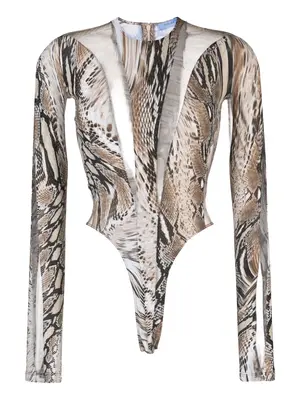MUGLER Illusion Sheer-panelled Bodysuit - Neutrals