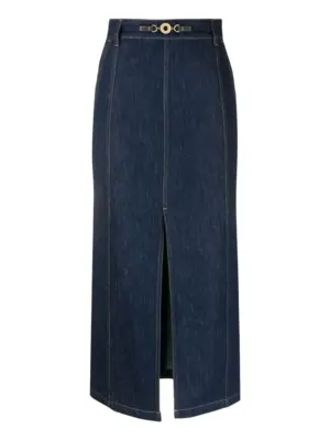 patou-Patou Slit-Detail Denim Midi Skirt