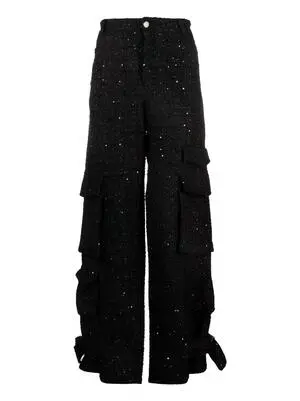 Gcds Wide-leg Tweed Cargo Trousers - Black