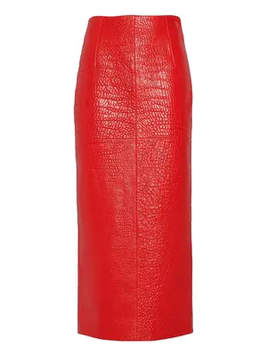 Prada Nappa Leather Midi Skirt - Red