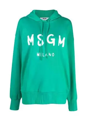 MSGM Logo-print Cotton Hoodie - Green