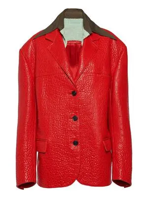 PRADA Prada Layered-Collar Embossed Leather Blazer