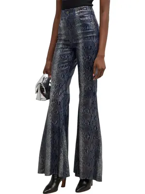 Cout De La Liberte Anaconda Snakeskin Leather Super Bell Flare Pants - Blue 570
