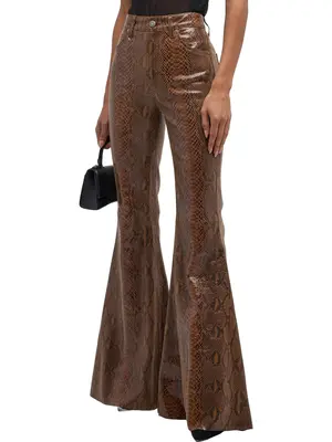Cout De La Liberte Anaconda Snakeskin Leather Super Bell Flare Pants - Brow 520