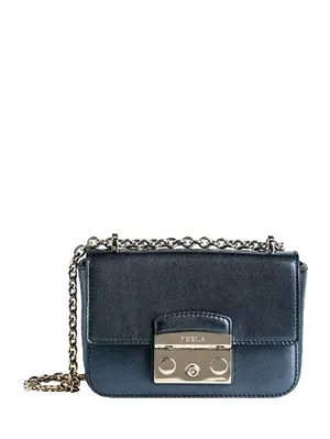 Furla Calfskin Shoulder Bag Navy Blue