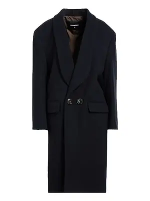 Dsquared2 Double-Breasted Wool Blend Coat Blue