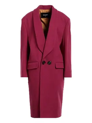 Dsquared2 Double-Breasted Wool Blend Coat Garnet