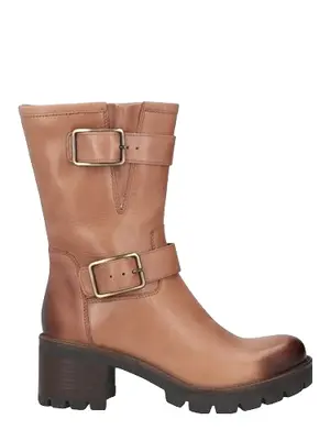 PAOLA FERRI Leather Biker Ankle Boots - Brown