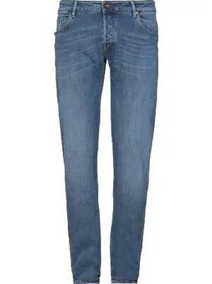 HANDPICKED Straight-leg Jeans With Leather Trims - Blue