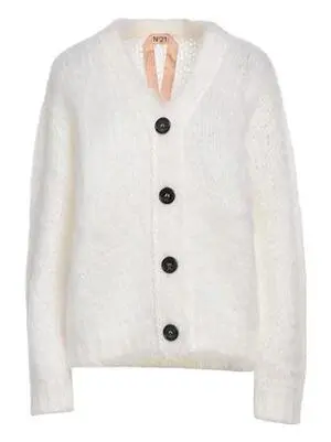 N°21 Cardigan In Mohair Wool And Polyamide White