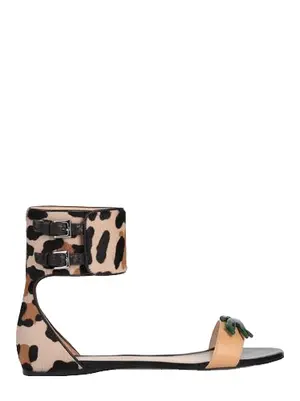 LONGCHAMP Sandals In Leather With Leopard Print