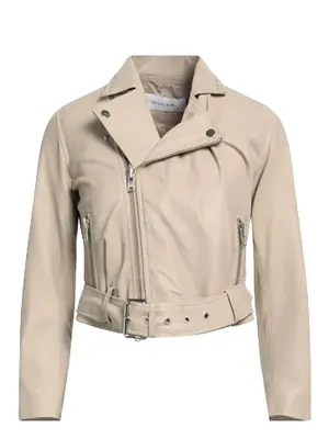 BULLY Biker Leather Jacket - Beige