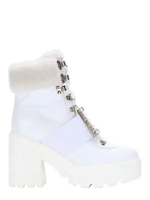ROGER VIVIER Leather Ankle Boots With Shearling And Crystals - White
