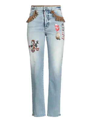 Dsquared2 Jeans In Light Wash With Appliqués - Blue
