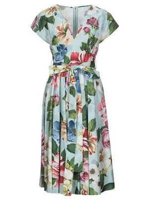 Dolce & Gabbana Floral-print Cotton Midi Dress - Blue