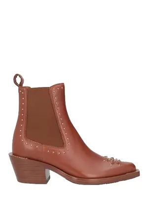 Chloé CHLOÉ Leather Cowboy Ankle Boots Brown
