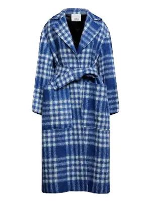 Erika Cavallini Belted Tartan Coat Blue