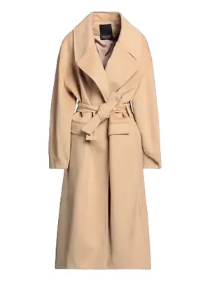 YES LONDON Woven Double-Breasted Coat Beige