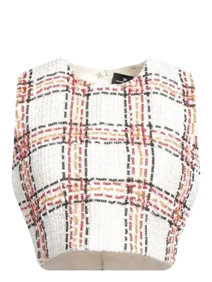 Elisabetta Franchi Sleeveless Tartan Tweed Crop Top - White