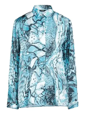 Roberto Cavalli Satin Animal Print Shirt - Blue