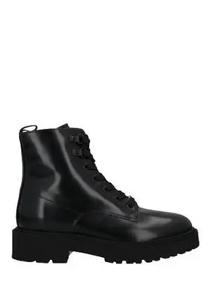 Hogan Leather Ankle Combat Boots - Black
