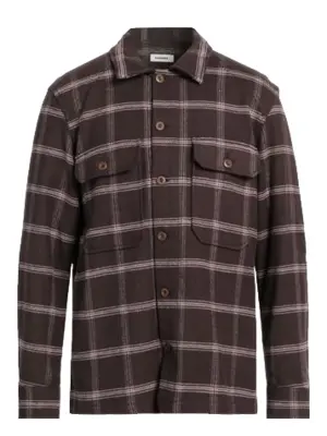 Sandro Man Shirt Navy Size S Cotton, Wool Brown