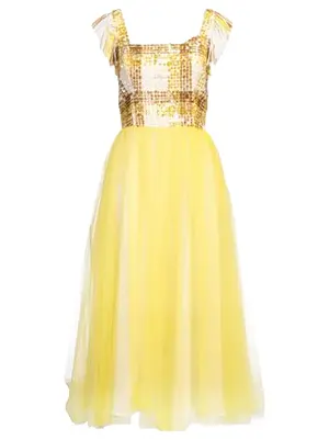 Elisabetta Franchi Midi Flared Dress Yellow