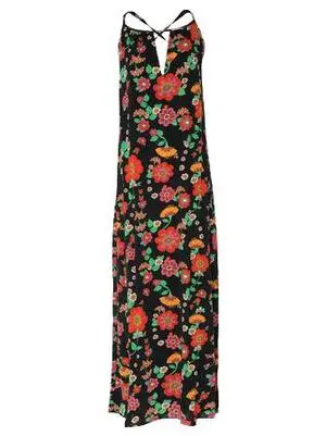 PIN-UP STARS PIN UP STARS Maxi Flared Floral-Print Dress Black