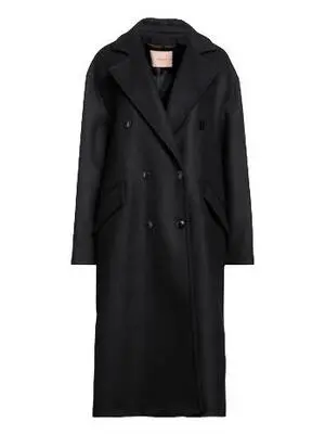 TWINSET Wool-Blend Double-Breasted Coat Black