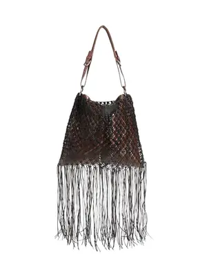 Beatrice B Large Flap Bag With Fringe And Drawstring - Black