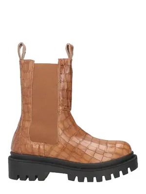 PAOLA FERRI Ankle Boots In Leather With Crocodile Print - Brown