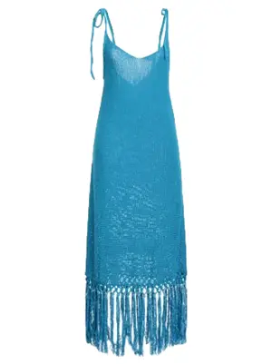 Alanui Knitted Maxi Dress With Fringe - Blue