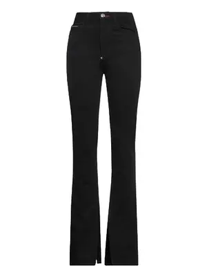 Philipp Plein Cotton And Calfskin Flared Jeans - Black