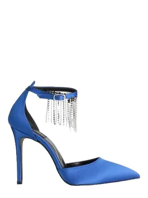 ISLO ISABELLA LORUSSO Satin Pumps With Fringe And Crystal Appliqués - Blue
