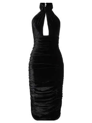 Blumarine Midi Velvet Bodycon Dress Black